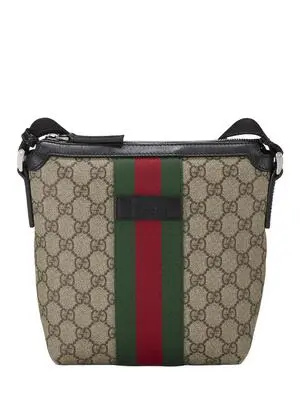 Gucci Original Gg Supreme Canvas Web Flat Messenger - Black