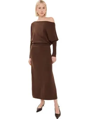 Simkhai Janese Off Shoulder Midi Dress - Chocolate