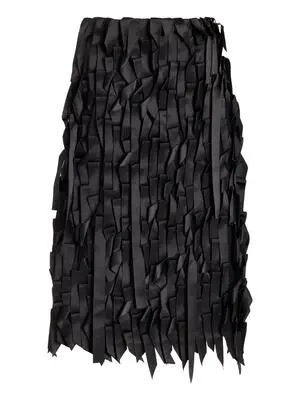 Prada Ribbon Embroidered Sablé Midi Skirt - Black