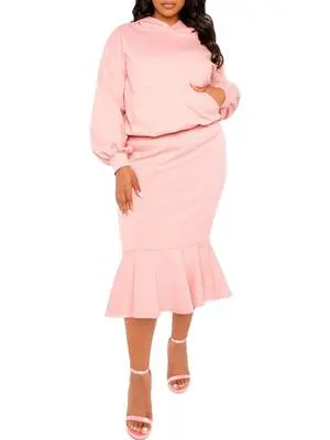 BUXOM COUTURE Scuba Knit Hoodie & Midi Skirt Set - Peach