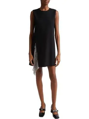 Versace Metallic Mesh Inset Virgin Wool Cocktail Dress - Black