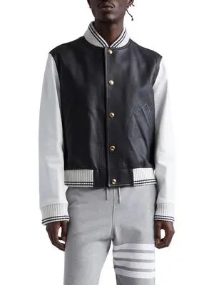 Thom Browne Mixed Media Bomber Jacket - Black