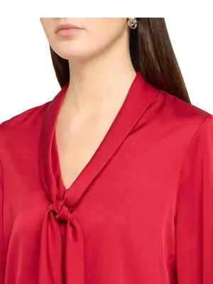 UNGARO Ella Tie-neck Silk Blouse Crimson