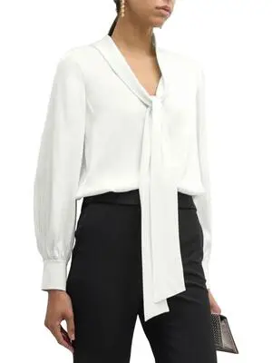 UNGARO Ella Tie-neck Silk Blouse - Ivory