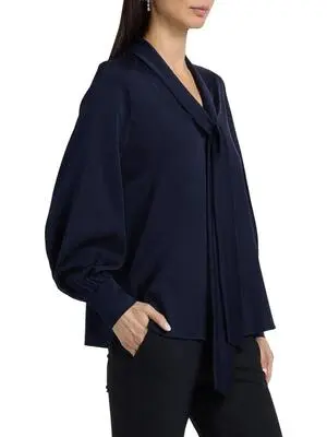 UNGARO Ella Tie-neck Silk Blouse - Midnight Blue