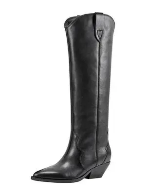 Marc Fisher Ander Western Leather Cowboy Boots - Black