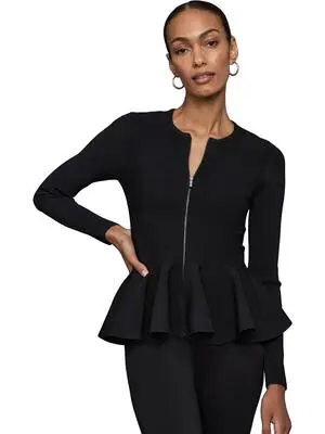 Carbon38 Peplum Zip Up - Black