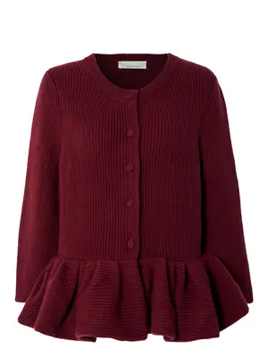 LIBEROWE Ruffled Cashmere Cardigan - Burgundy