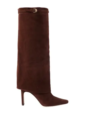 Staud Wally Buckled Suede Knee Boots - Brown