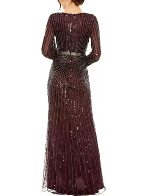 Mac Duggal Sequined Wrap Gown - Blackberry