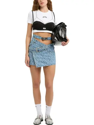 Gcds Monogram Denim Asymmetric Skirt - Blue
