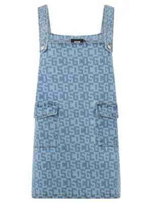 Gcds Monogram Denim Dress - Blue