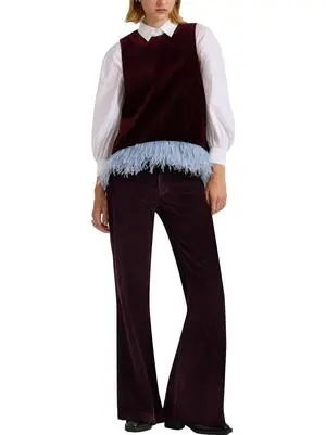 La DoubleJ High-waisted Flare Corduroy Trousers With Embroidered Pockets - Purple