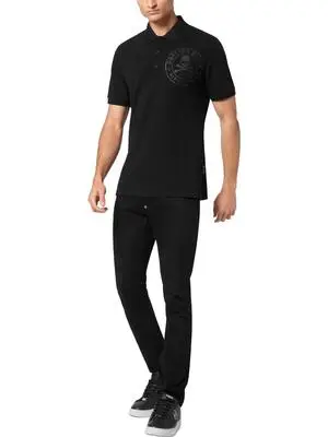 Philipp Plein Logo-embellished Cotton Polo Shirt - Black