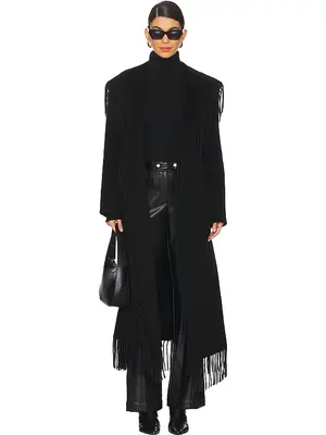 Simkhai Simkhai Carrie Fringe Robe Coat In Black. Black