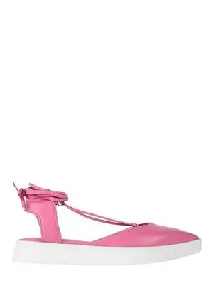 APEPAZZA Leather Ballet Flats With Lace-up Detail - Fuchsia