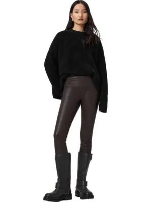 ALLSAINTS Cora Leather Stretch Leggings Brown