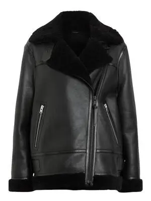 ALLSAINTS Sola Oversized Shearling Biker Jacket Black