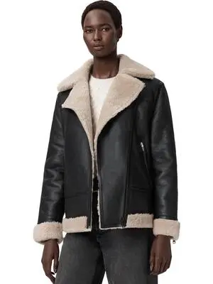 ALLSAINTS Sola Oversized Shearling Biker Jacket - Black/natural