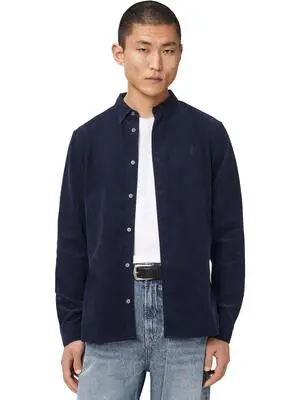 ALLSAINTS Birchwood Ramskull Long Sleeve Corduroy Shirt - Blue
