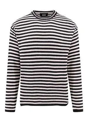 Alpha Studio Striped Wool-blend Sweater - Black
