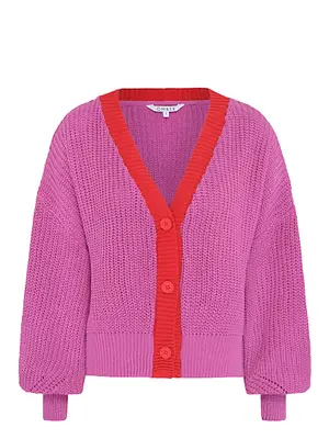 OMNES Contrast-trim Cotton Cardigan - Magenta