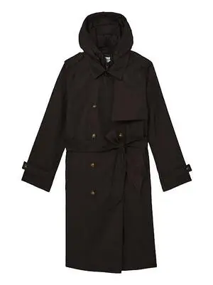 REISS Azura Double-breasted Woven Trench Coat - Chocolate Brown