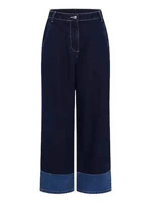 OMNES Portland Contrast Wide-leg Mid-rise Jeans - Blue
