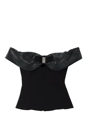 SELF-PORTRAIT Off-the-shoulder Bow And Crystal Top - Black