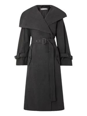 Acne Studios Oversized Belted Herringbone Wool-blend Coat - Black