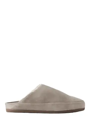 Mulo Shearling-Lined Suede Slippers Neutrals