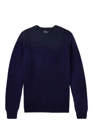 DRAKE'S Brushed Shetland Wool Sweater - Blue
