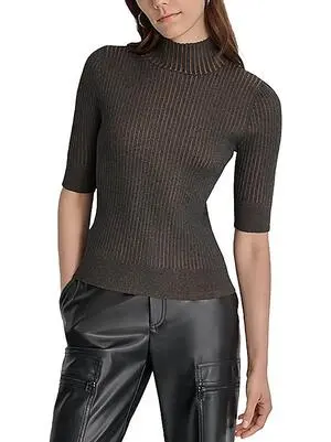 Dkny Ribbed Mock Neck Sweater - Graphite/luggage