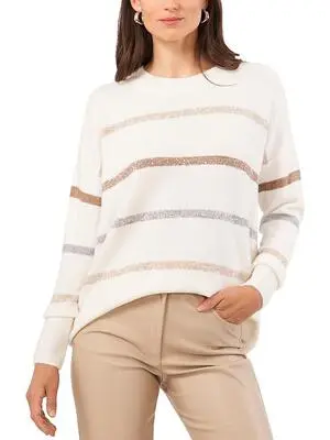 Vince Camuto Striped Sequined Sweater Antique White