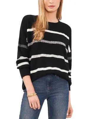 Vince Camuto Striped Sequined Sweater - Rich Black