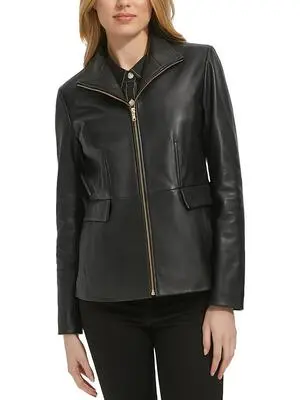 Cole Haan Leather Zip-up Jacket - Black