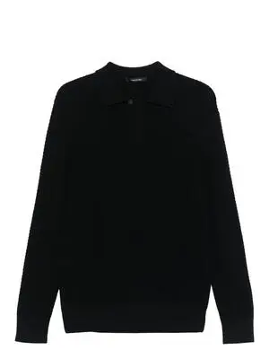 Tagliatore Ribbed-knit Polo Shirt - Black