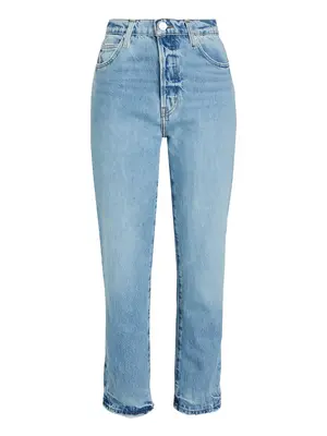 FRAME Le Mec High-rise Straight-leg Jeans - Mid Denim