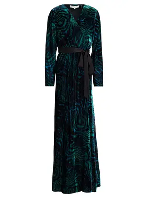 Diane Von Furstenberg Jareth Tiger-print Velvet Maxi Wrap Dress - Black
