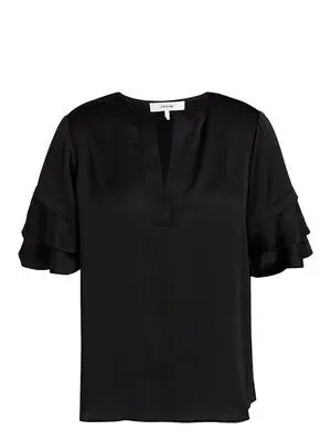 FRAME Ruffled Satin Blouse - Black