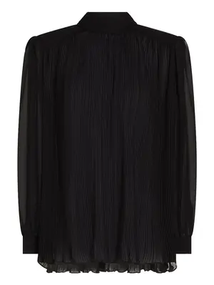 FRAME Plissé Chiffon Blouse - Black