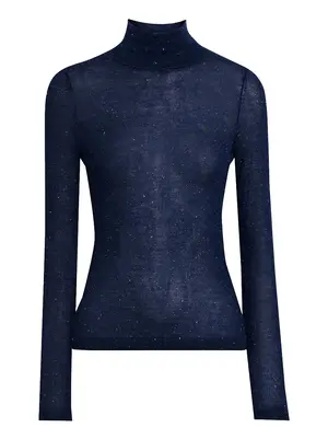 Autumn Cashmere Metallic Knitted Turtleneck Sweater - Navy