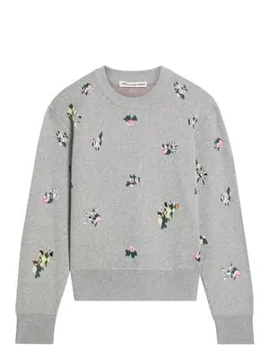 Autumn Cashmere Embellished Jacquard-knit Cotton Sweater - Light Gray