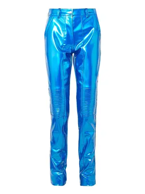 LAQUAN SMITH Metallic Latex Slim-leg Pants - Blue