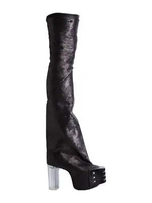 Rick Owens Grilled Sequined Thigh Boots - Black
