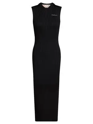 Marni Embroidered Ribbed-knit Midi Dress - Black