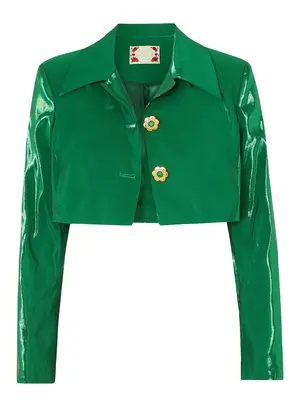 MISS SOHEE Cropped Embellished Metallic Silk Top And Jacket Set - Green