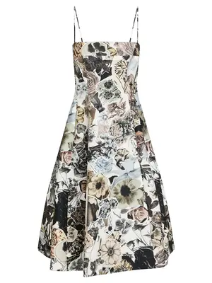 Marni Flared Floral-print Cotton Midi Dress - Taupe