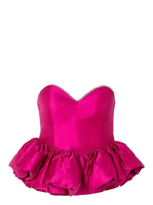 MISS SOHEE Embellished Silk-blend Satin Peplum Top - Fuchsia