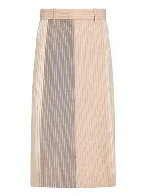 Marni Colorblock Pinstriped Wool Midi Skirt - Neutral